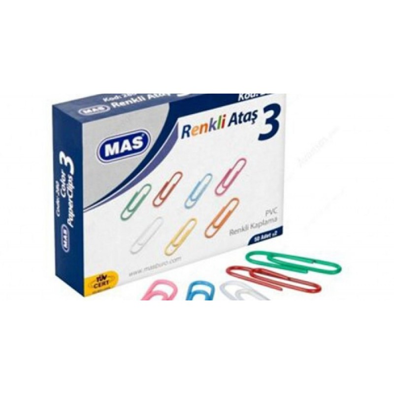 Mas Renkli Ataş Pvc Kaplı 28 Mm - Ataşlar - Akbir Kırtasiye